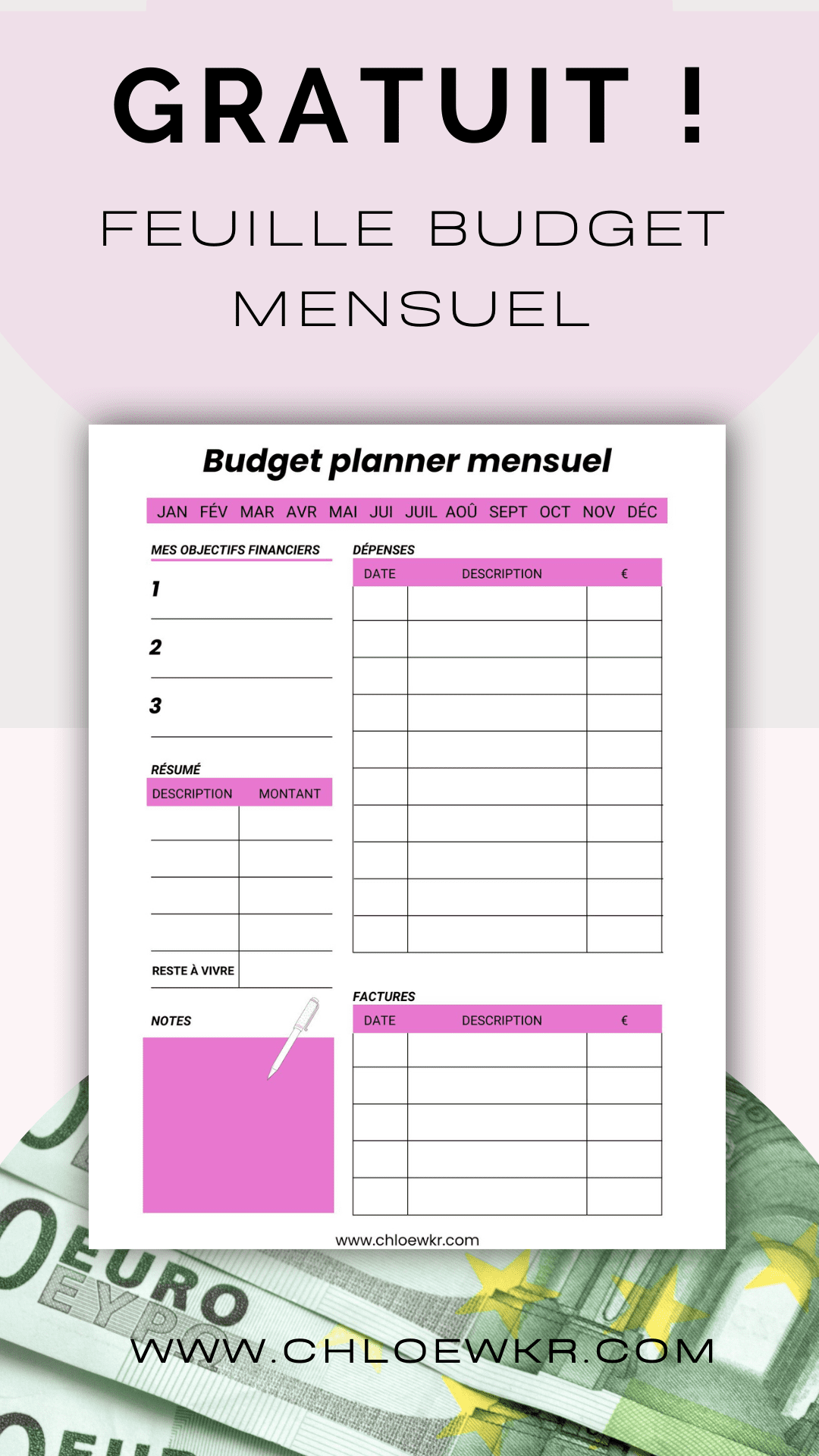 Gratuit : Feuille budget mensuel à imprimer - Chloé Wkr